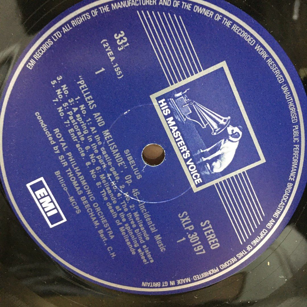 Thomas Beecham conducts Sibelius, EMI UK黑膠唱片，英國版 / classical LP, 興趣及遊戲 ...