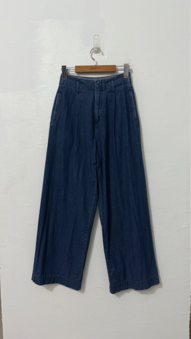 Uniqlo wide soft denim pants, Women's Fashion, Bottoms, Other Bottoms ...