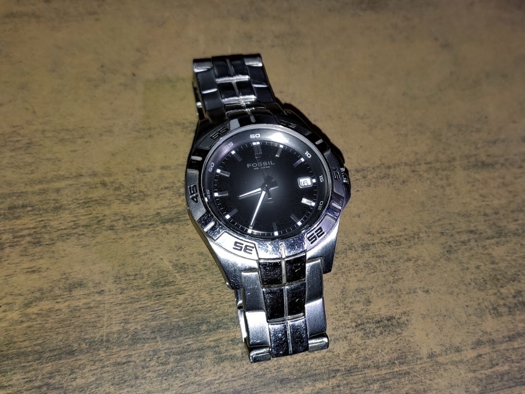 [Vintage] Fossil Men's AM3997 Rugged Stainless Steel Black Dial Date ...