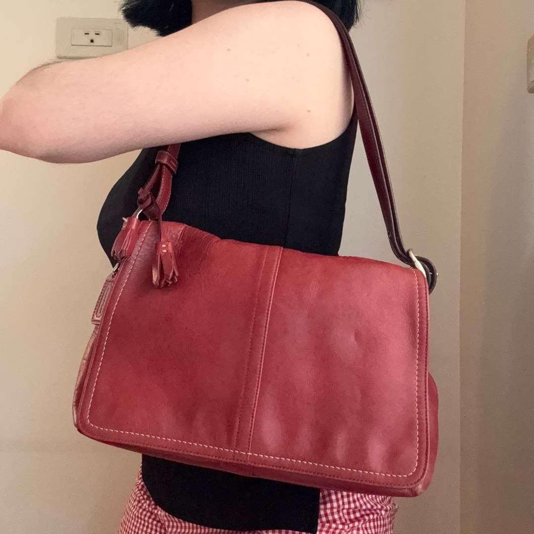 Vintage Red Leather Coach Bag, Luxury, Bags & Wallets on Carousell