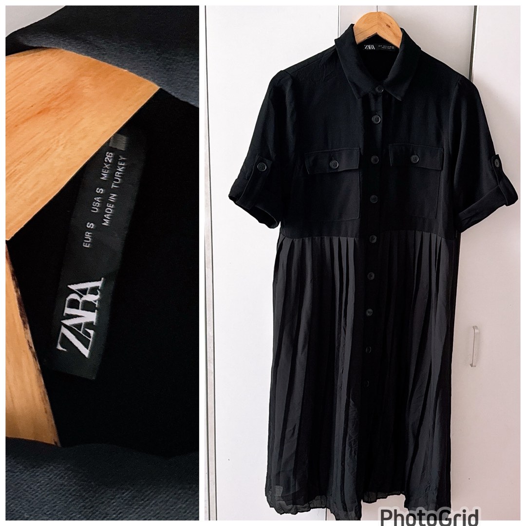 Zara Combi Pleated Midi Dress, Women's Fashion, Dresses & Sets, Dresses ...
