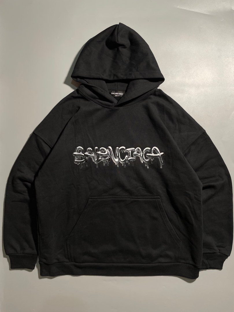 Balenciaga Wide Fit Slime Hoodie Black, Luxury, Apparel on Carousell