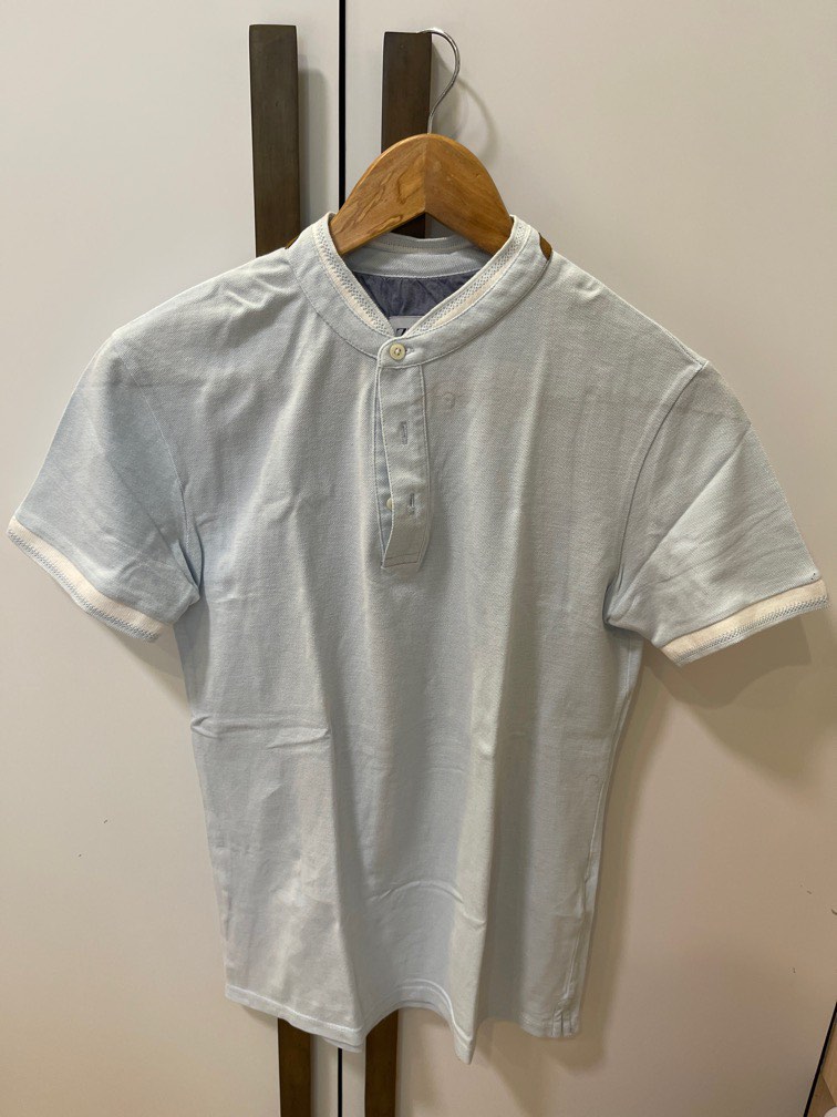Blue Polo top Men zaraa, Fesyen Pria, Pakaian , Atasan di Carousell