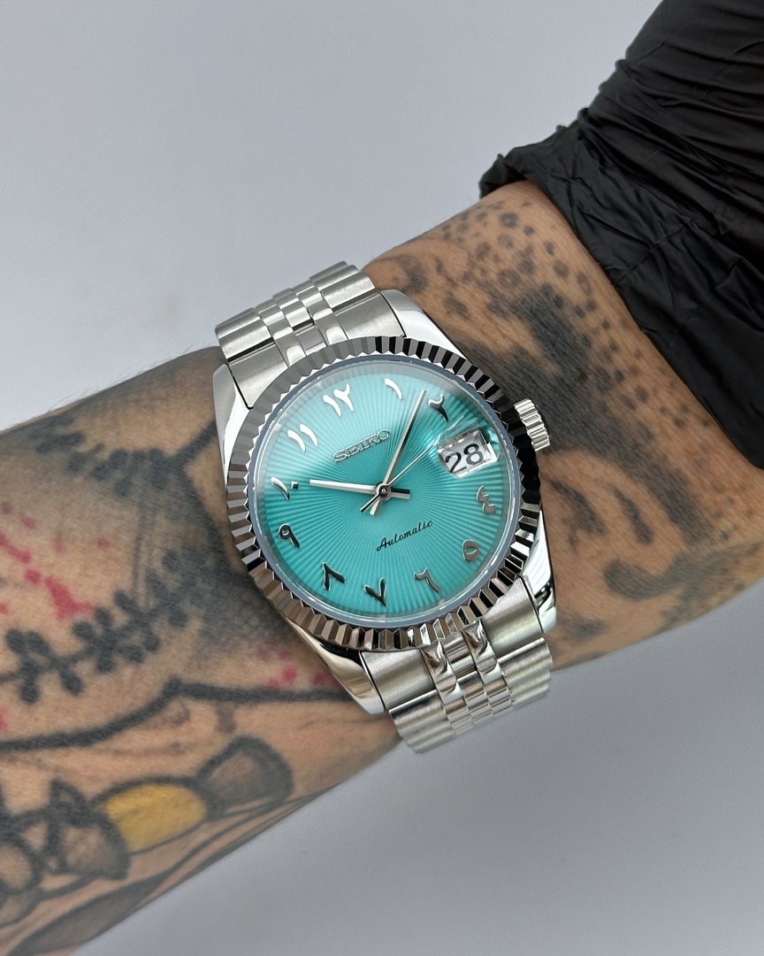 Custom Seiko Mod 36mm Turquoise Green Fluted Arabic DateJust Automatic ...