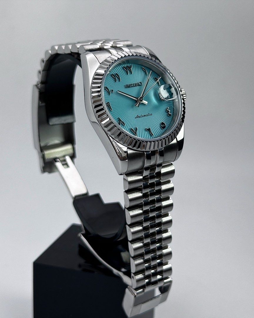 Custom Seiko Mod 36mm Turquoise Green Fluted Arabic DateJust Automatic ...