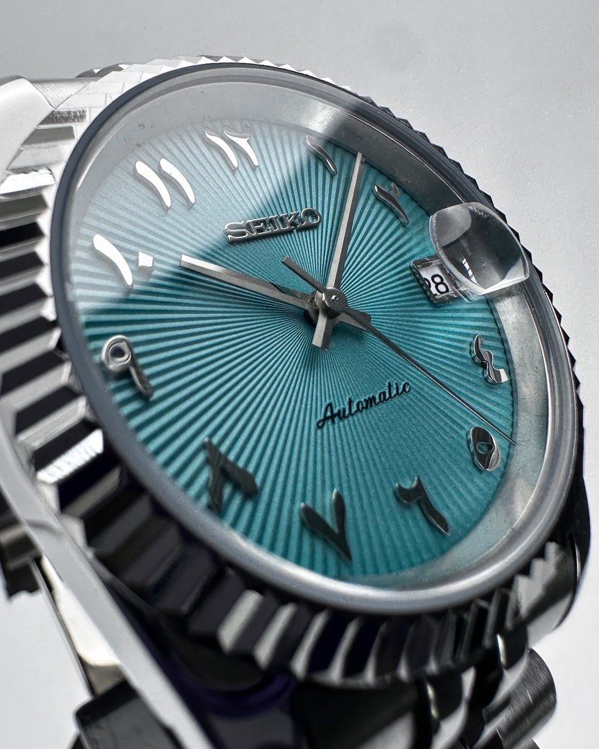 Custom Seiko Mod 36mm Turquoise Green Fluted Arabic DateJust Automatic ...