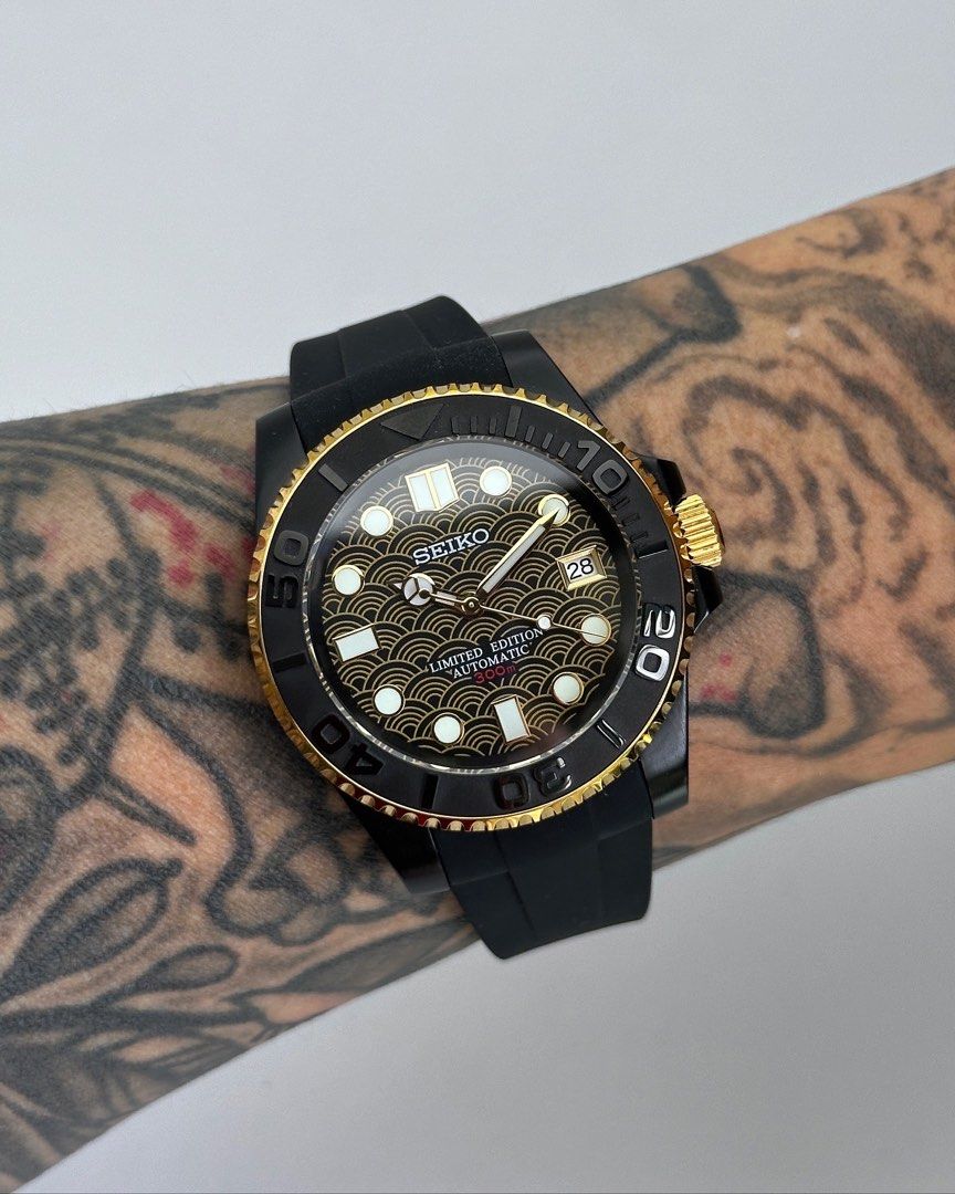 Custom Seiko Mod 40mm Black Gold Kanagawa Yachtmaster Automatic Watch ...