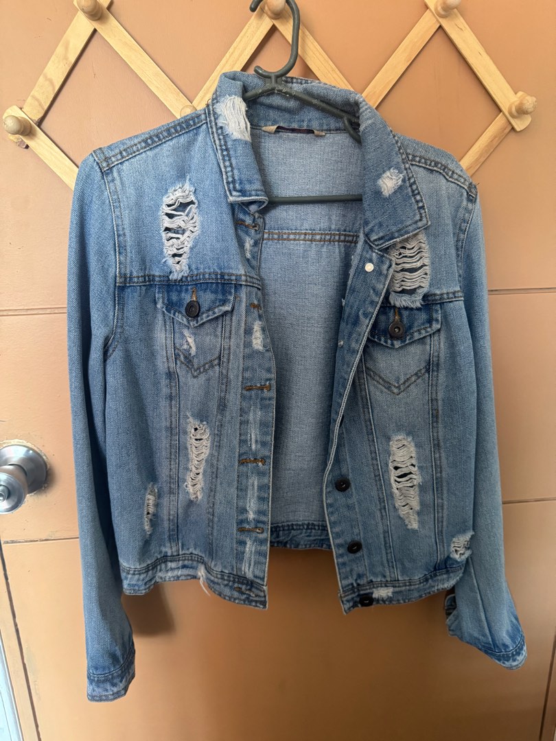 Denim Cropped Tattered Jacket, Women's Fashion, Coats, Jackets and ...