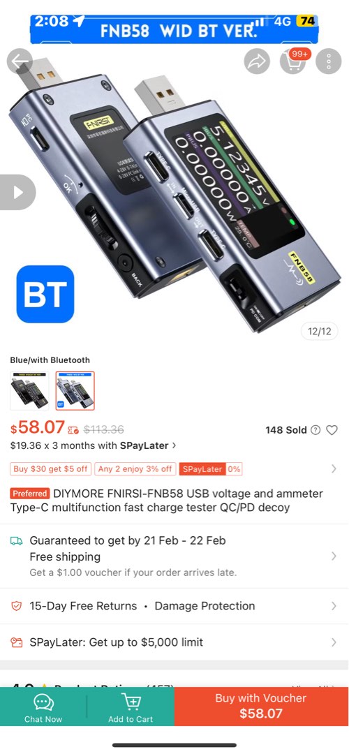 DIYMORE FNIRSI-FNB58 USB voltage and ammeter Type-C multifunction fast ...
