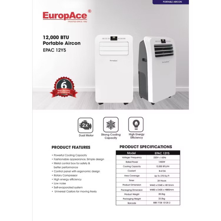 EuropAce Portable Aircon 12,000 BTU, TV & Home Appliances, Portable Air ...