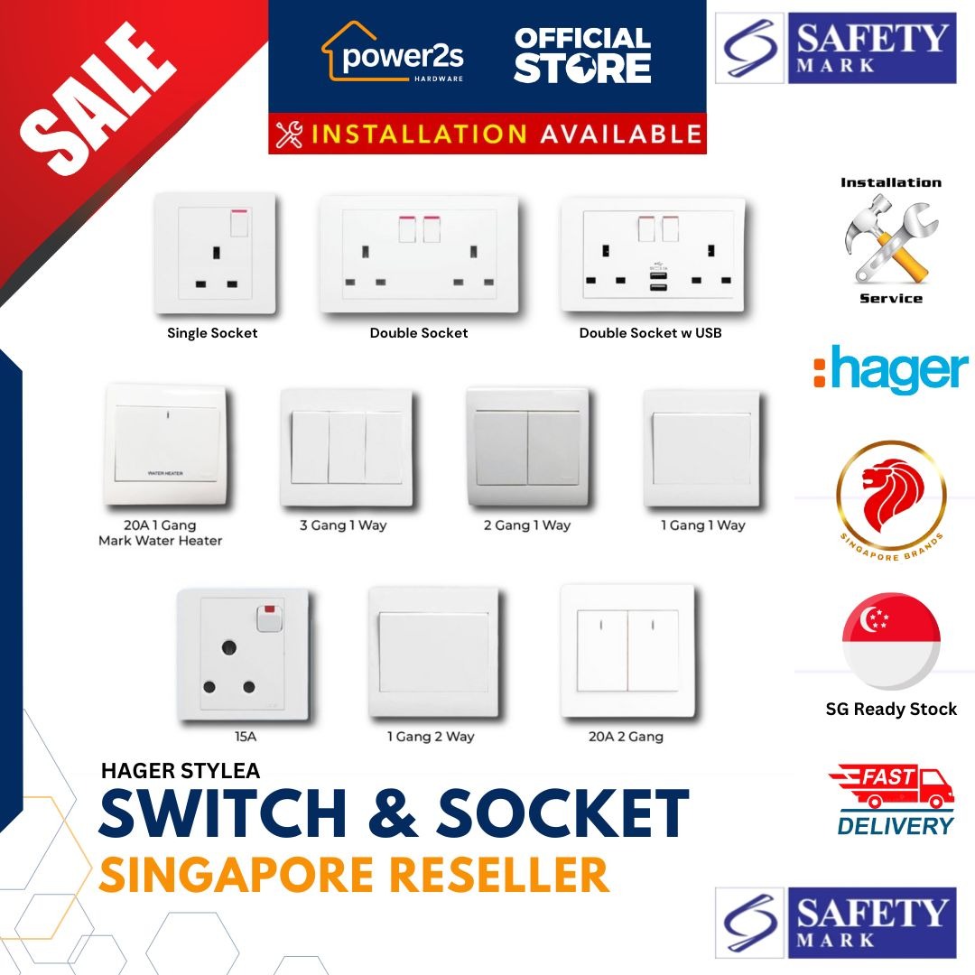 Hager Stylea Switch & Socket / Single / Double / w USB / 20A 1 Gang ...