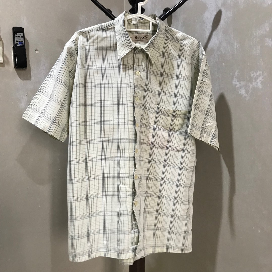 Kemeja Putih Hitam Kuning Corak Petak Kerja Formal Lelaki Men Work ...