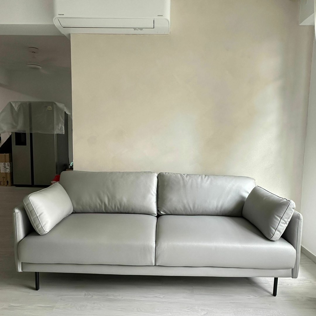 LOFTHOME Modern Grey Microfiber Leather 3 Seater Sofa MIRO, Furniture ...