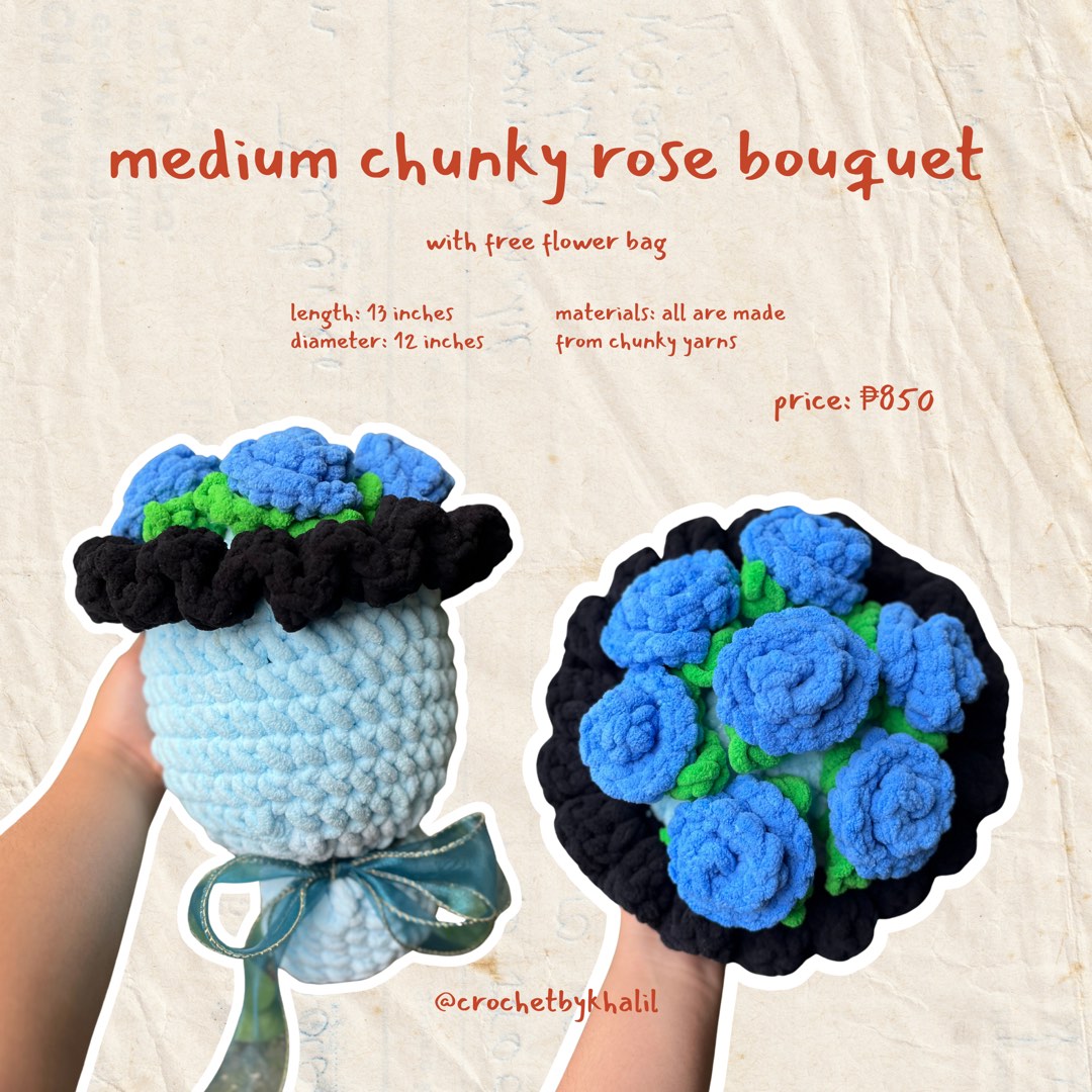 medium chunky rose bouquet crochet, Hobbies & Toys, Stationary & Craft ...