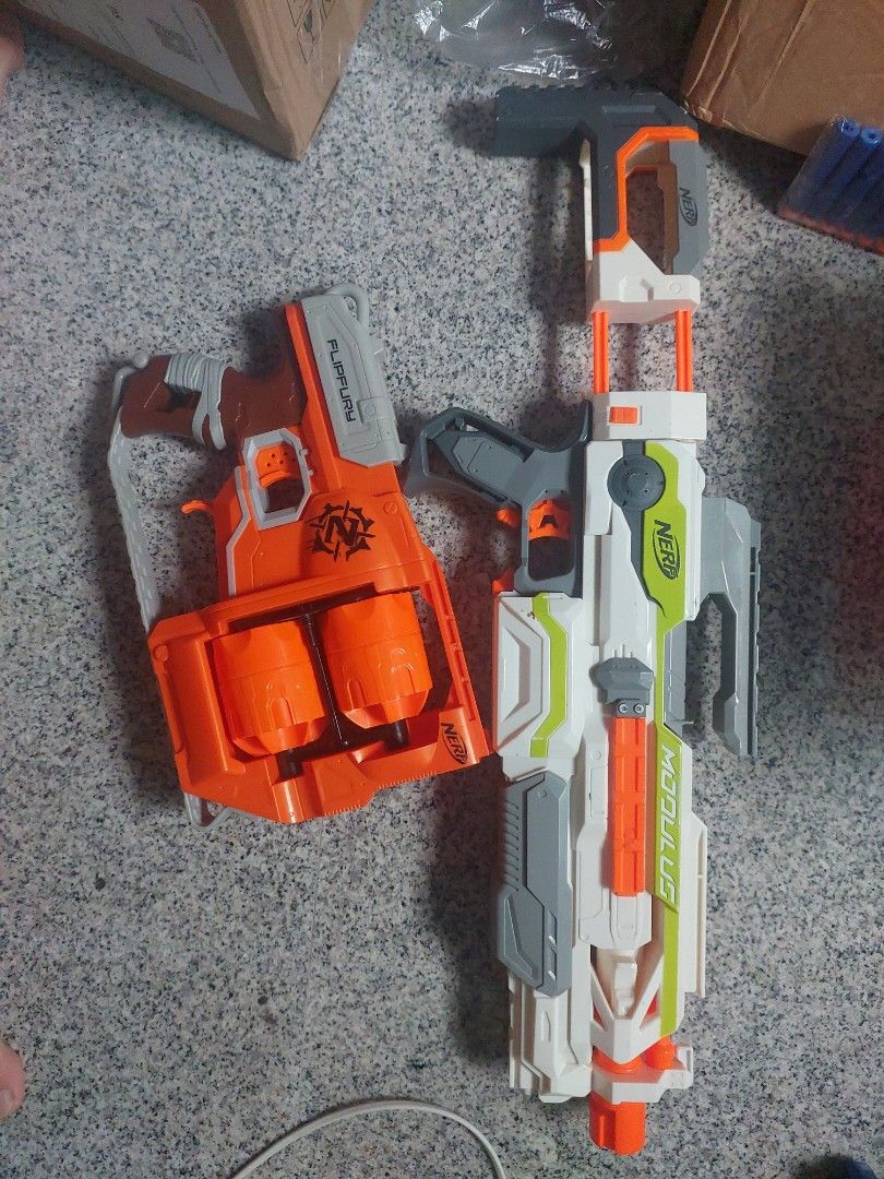 Nerf Guns, (semi auto rifle and dual cylinder pistol), Hobbies & Toys ...