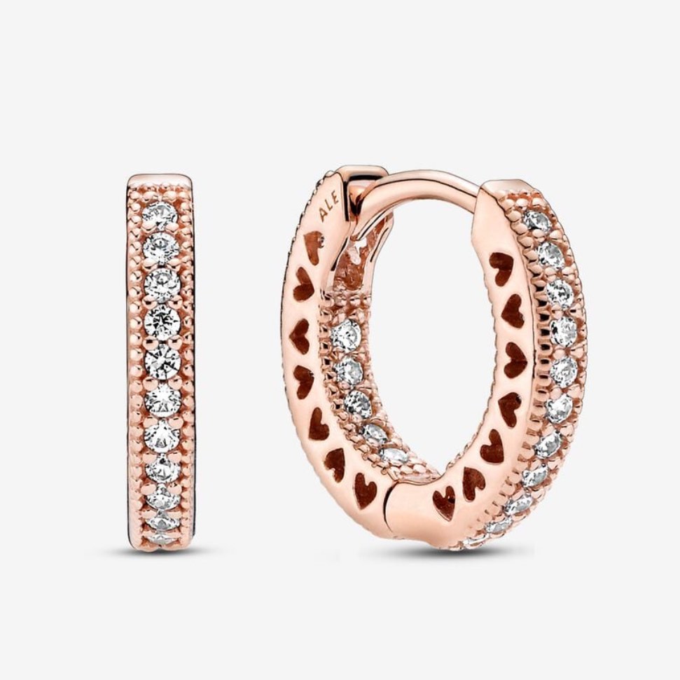 Pandora Pave Hoops Rose Gold, Women's Fashion, Jewelry & Organisers ...