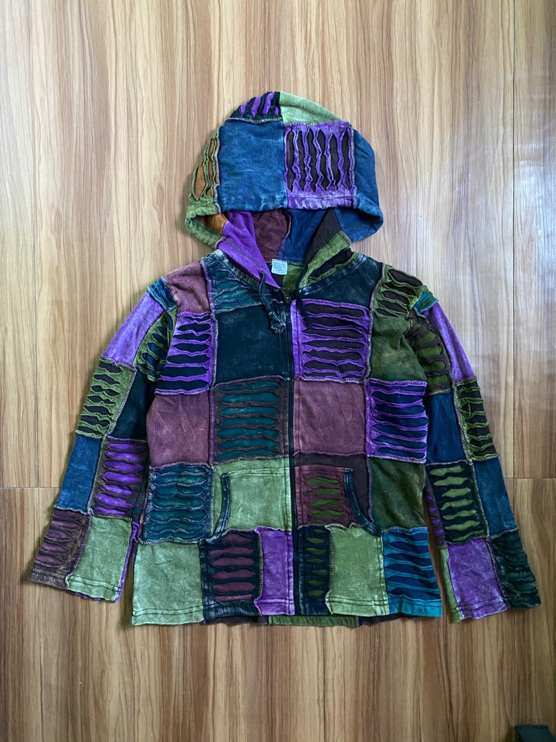 Patchwork Made in Nepal Zip Up Hoodie Jacket, Women's Fashion, Coats ...