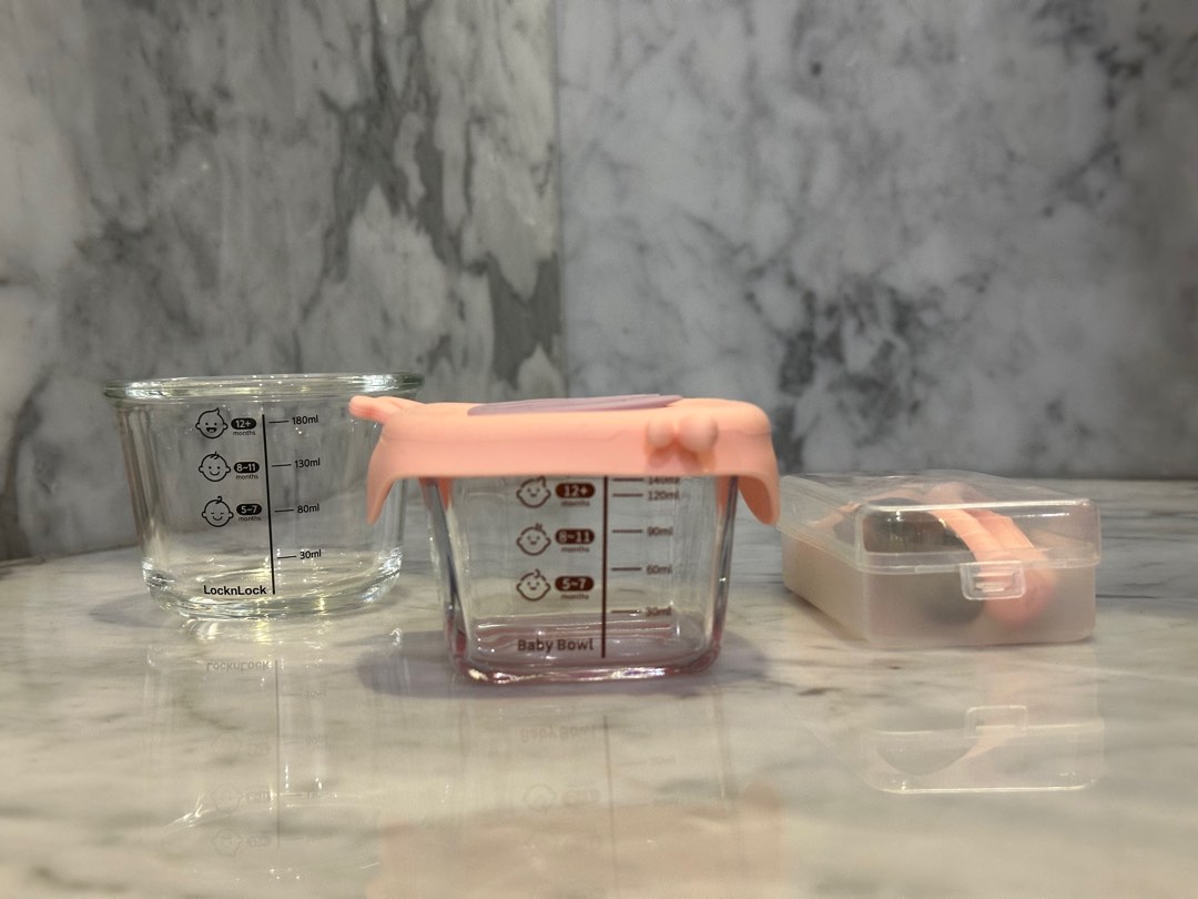 Baby Glass Bowl 140ml + Training Spoon Set free LocknLock, Bayi & Anak ...