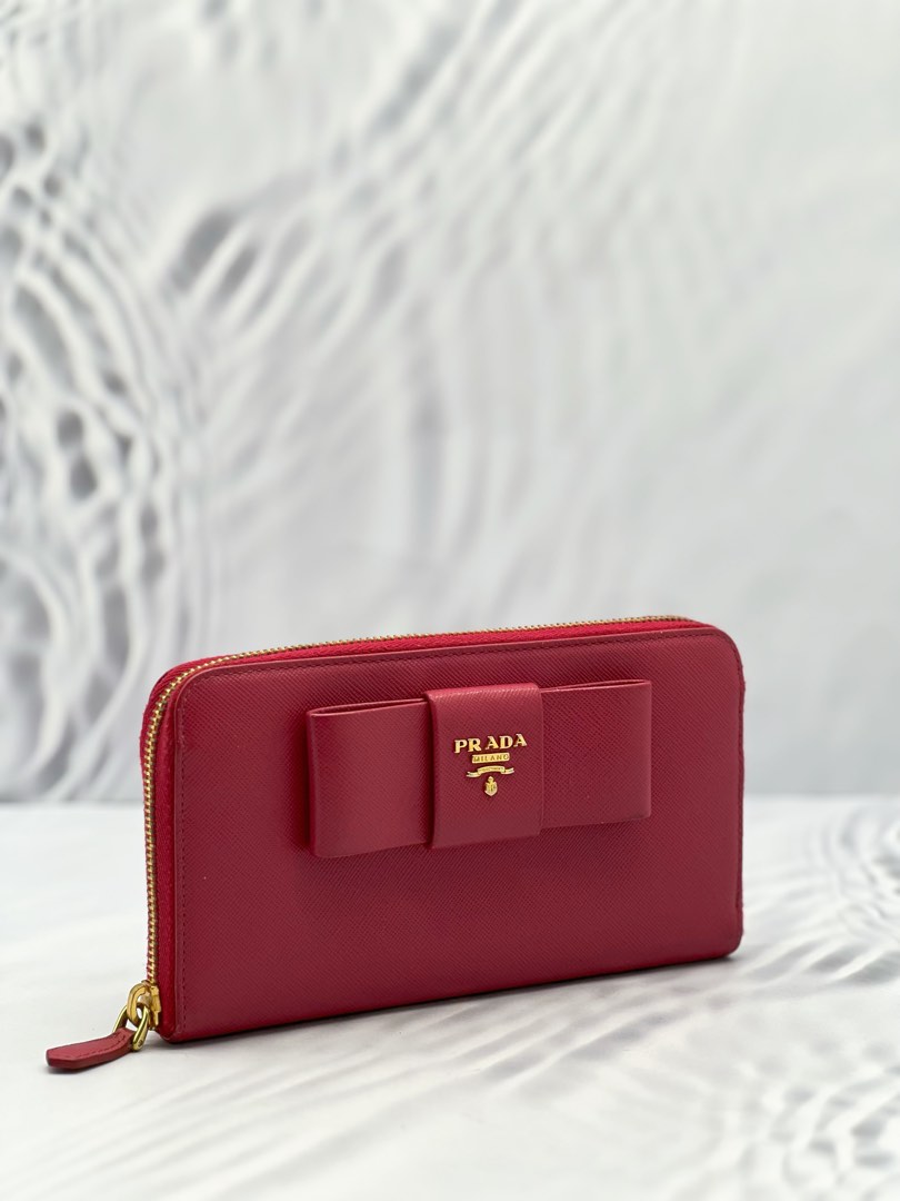 PRADA RIBBON ZIPPY AROUND LONG WALLET IN PINK SAFFIANO LEATHER, Luxury ...