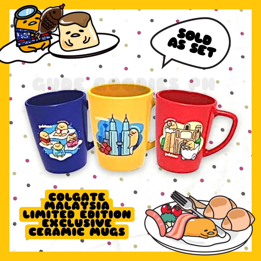 Sanrio Gudetama x Colgate Malaysia Limited Edition 3-PC Ceramic Mug Set ...