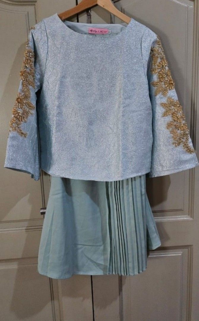 BAJU RAYA Turquoise Blue Sage green Elfiraloy x MC Vogue baju kurung ...