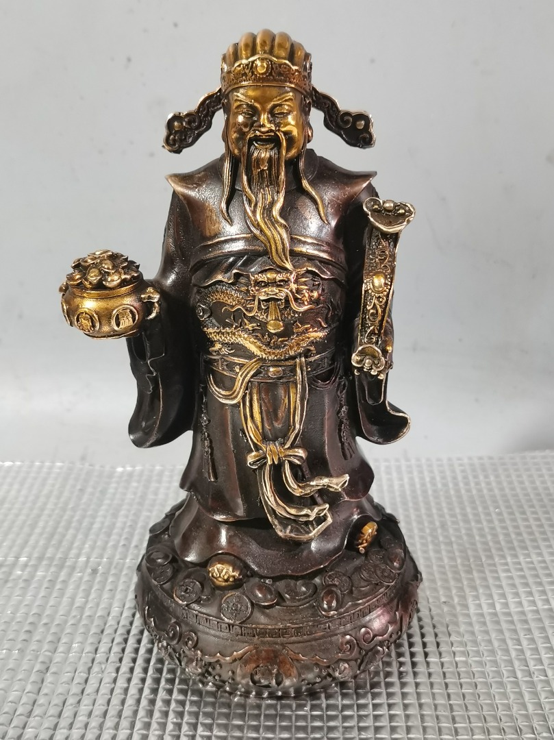Chinese collection of pure gilt copper God of Wealth ornaments ...