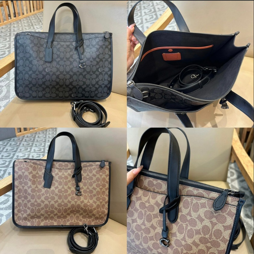 Coach CV970 Isaac Top Zip Workbag in Charcoal Signature Coated Canvas ...