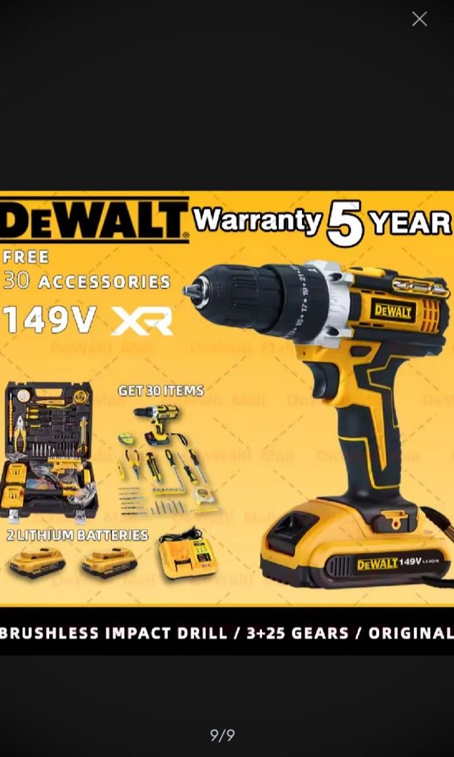 DE WALT IMPACT DRILL CORDLESS 2 BATERI, Auto Accessories on Carousell