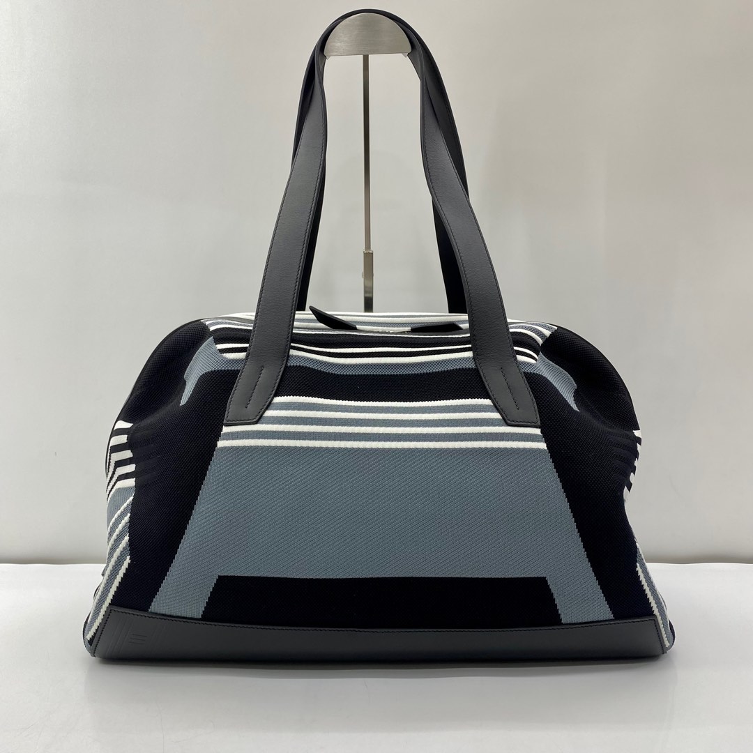 HERMES DYNAMO 47CM Y STAMP GRIS ASPHALTE / NOIR DUFFLE TOTE BAG ...