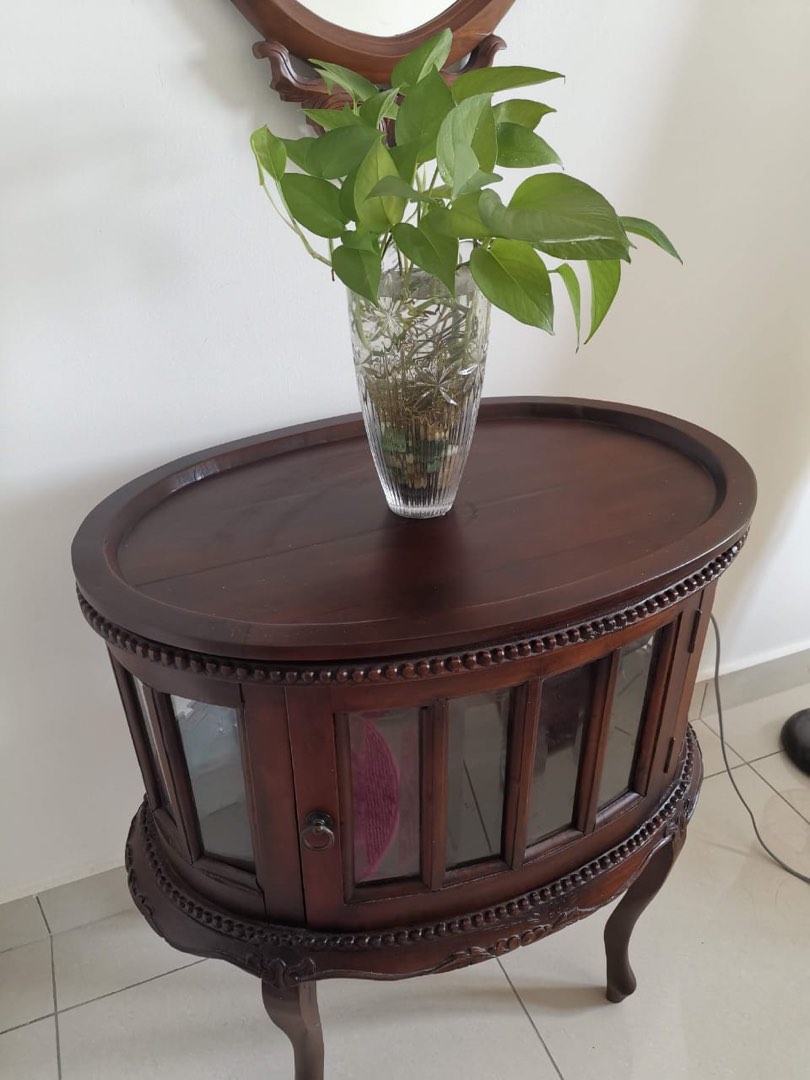 Kayu jati side table + cermin kayu jati, Furniture & Home Living, Furniture, Tables & Sets on ...