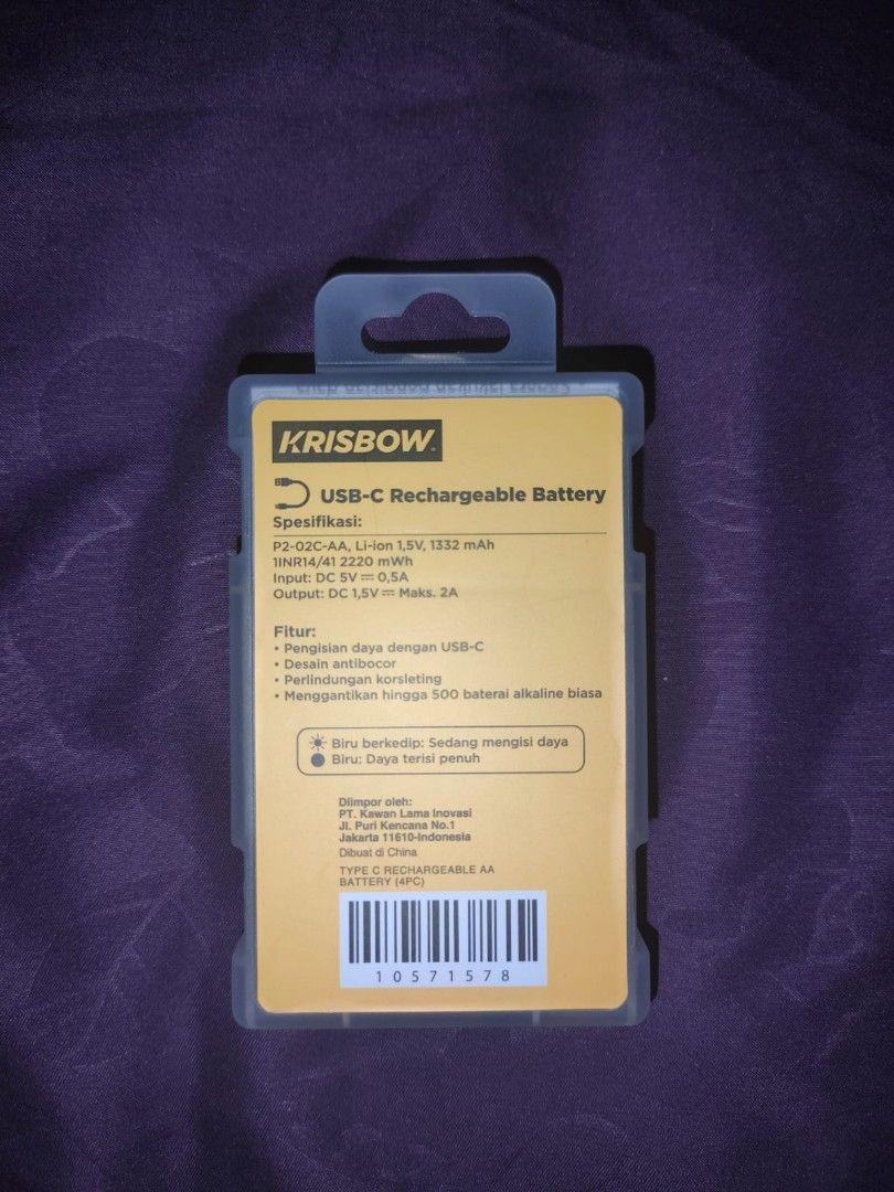 Krisbow Fast Charging Rechargeable Li-ion Battery AA USB-C 2220 mWh ...