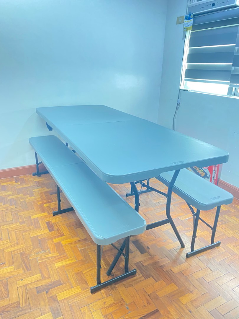 LIFETIME Foldable Table and Foldable Long Chairs SET, Furniture & Home ...