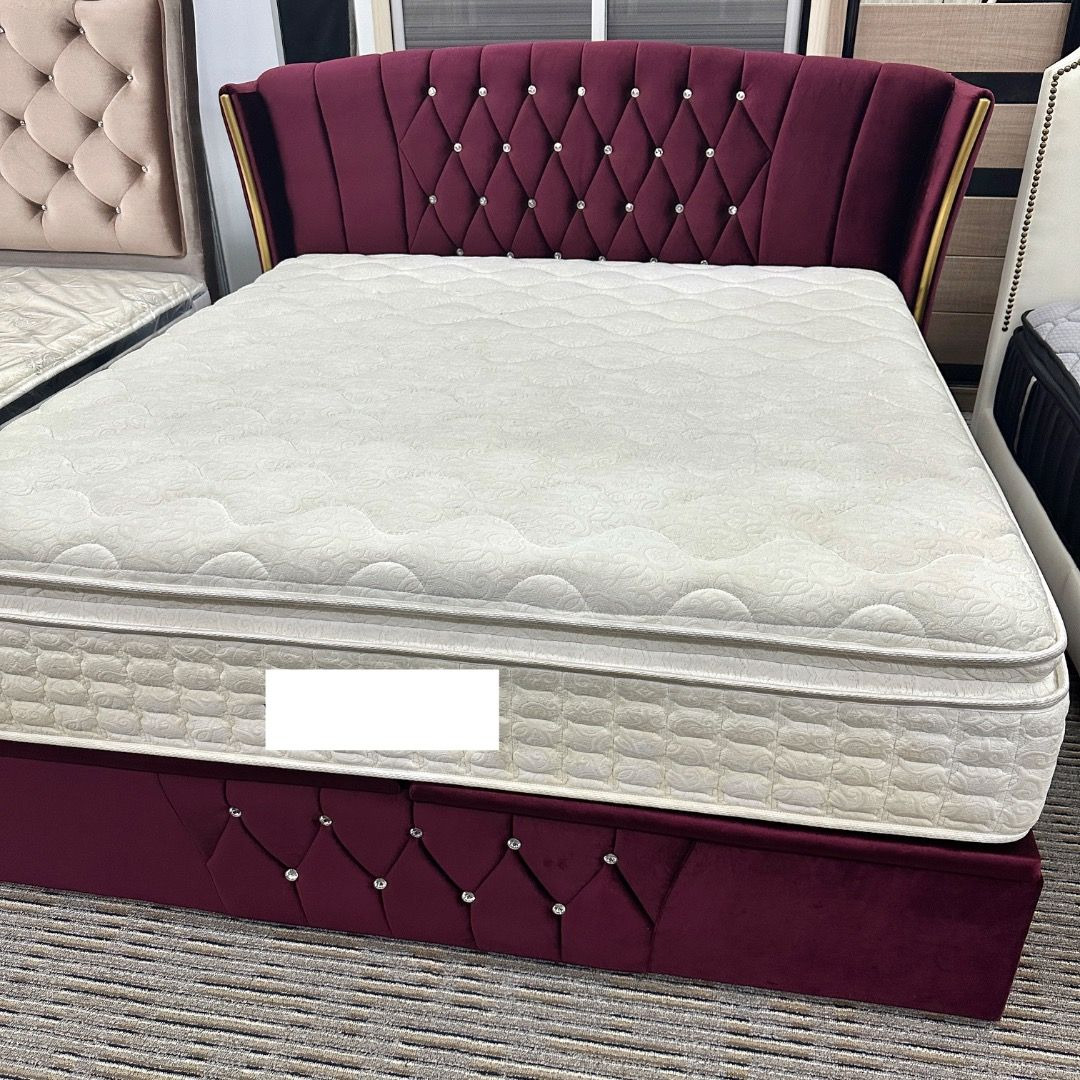Maroon King Storage Bed, Furniture & Home Living, Furniture, Bed Frames ...