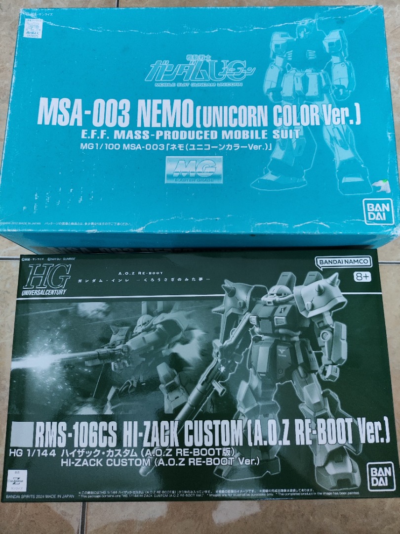 PREMIUM BANDAI MG 1/100 NEMO UNICORN VER + HG 1/144 HI ZACK CUSTOM AOZ ...