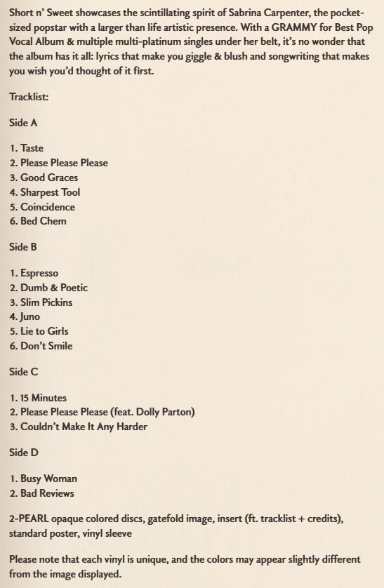 Pre-order SABRINA CARPENTER Short n' Sweet (Deluxe) D2C Exclusive 2LP Vinyl Records, Hobbies ...