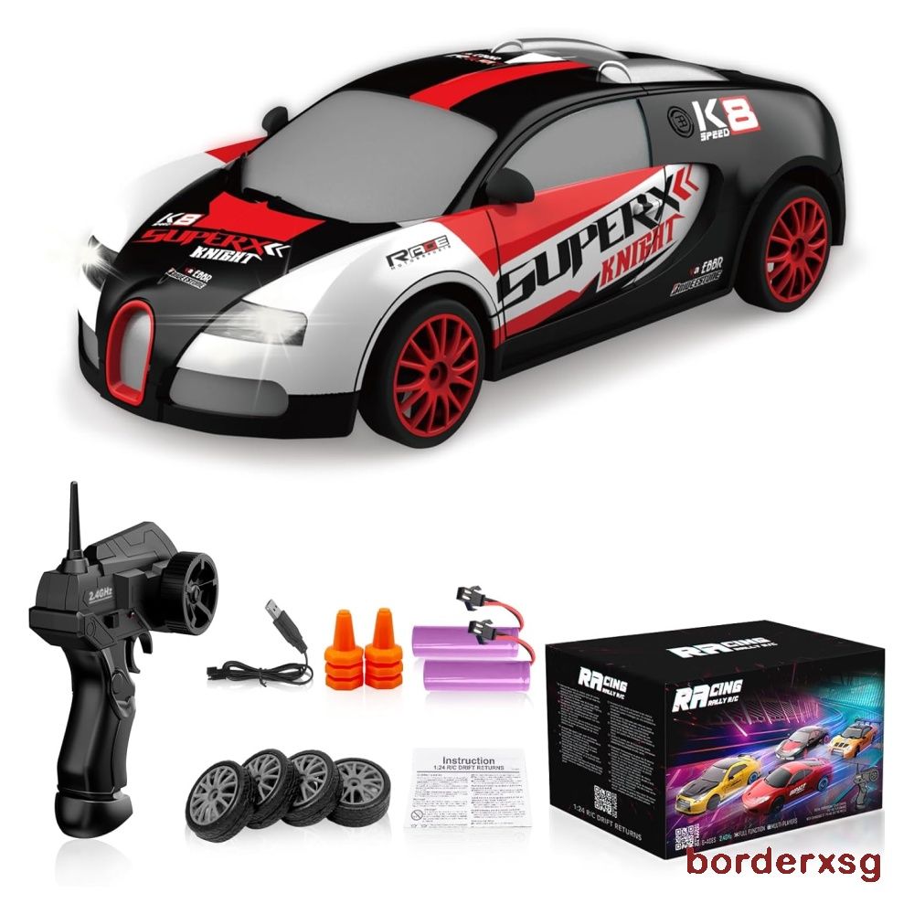 Remote Control Car RC Drift Car 2.4GHz 1:24 Scale 4WD 15KM/H High Speed Model Vehicle LED Lights ...