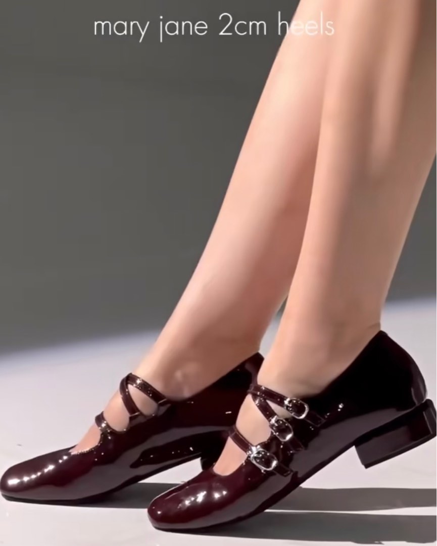 ROSEFEL - Alexa Mary Jane Shoes 2cm Heels - Red wine, Fesyen Wanita ...