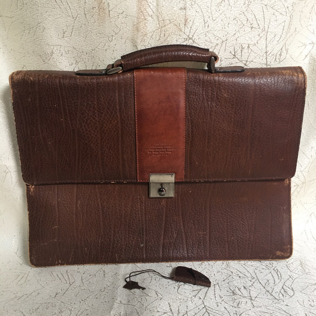 Vintage Genuine Leather Briefcase with Lock&Key from japan, Men's ...