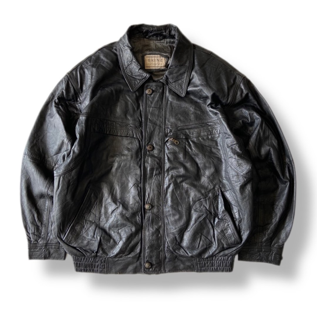 Vintage Skinz Harrington Military Leather Jacket, Fesyen Pria, Pakaian ...