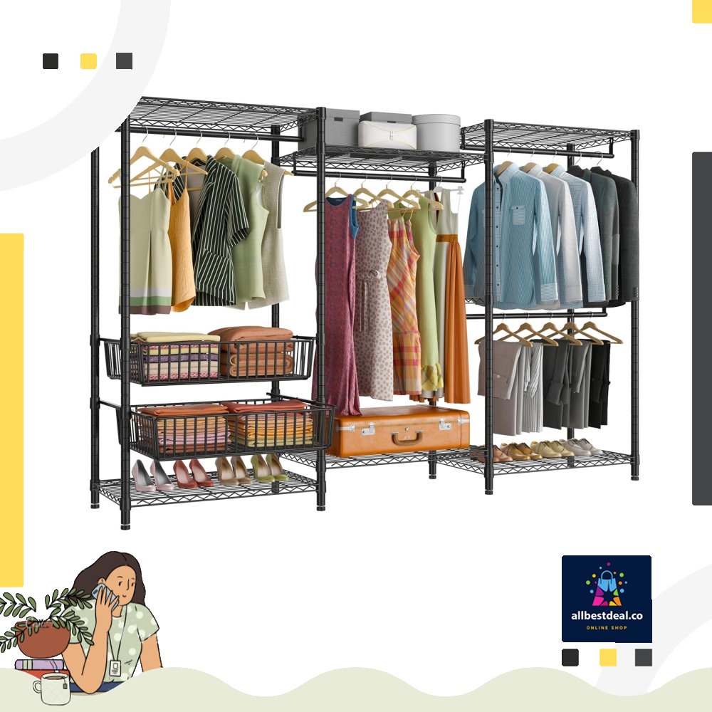 VIPEK 5 Tier Wire Coat Rack for Heavy Duty Clothes with 4 Bars for ...