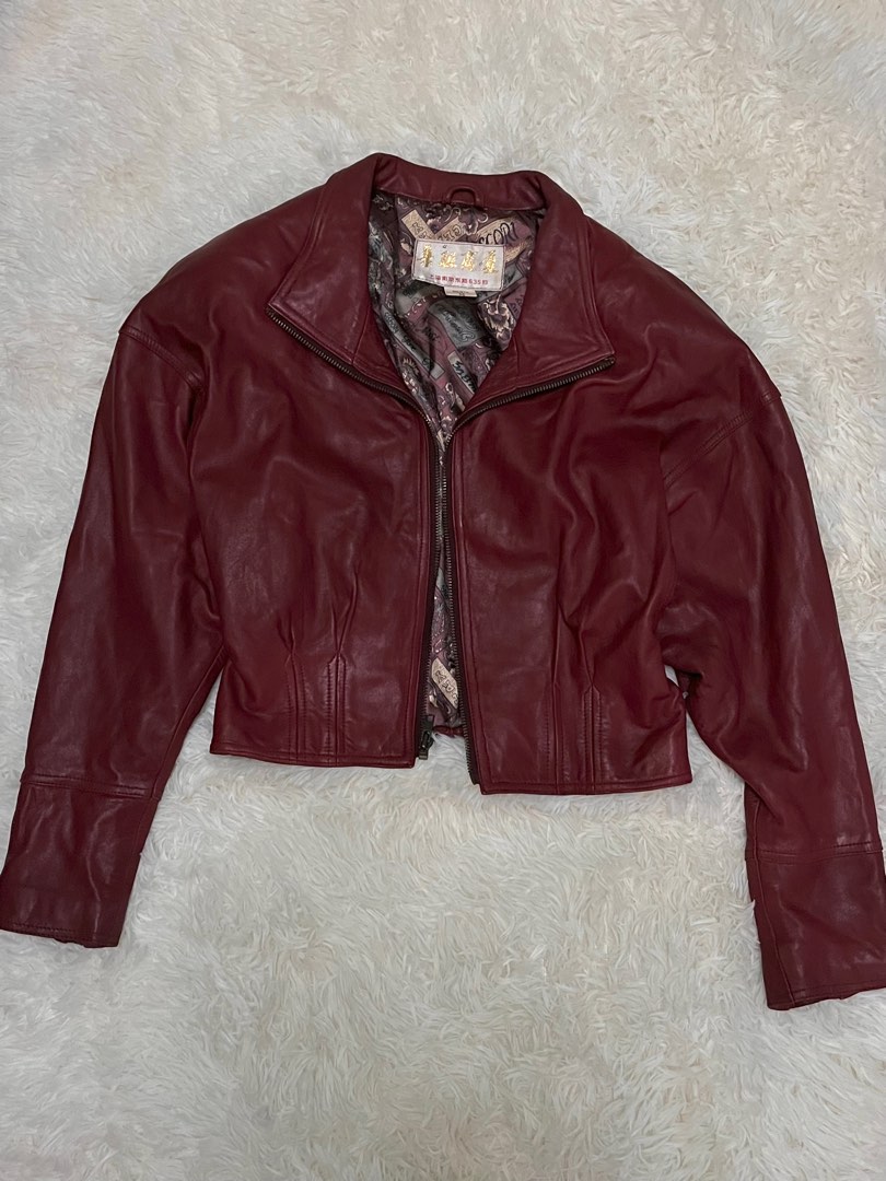 y2k acubi vintage burgundy leather jacket zip up | 2000s coquette mori kei y2k vintage grunge ...
