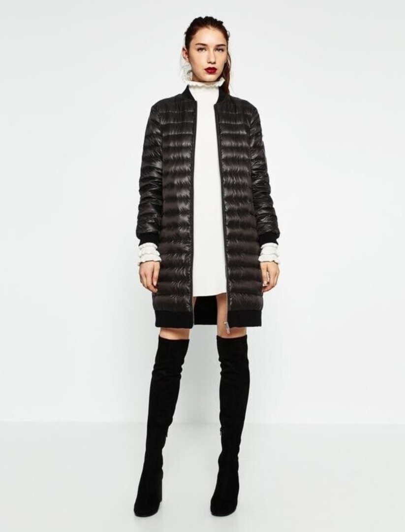 ZARA BASIC OUTERWEAR Long Coat Duck Down Puffer Jacket Double Action Zipper Size XS, Women's ...