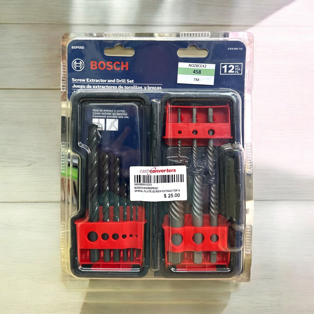 BOSCH BSPE6D 12Piece Steel Spiral Flute Screw Extractor Set, Furniture ...