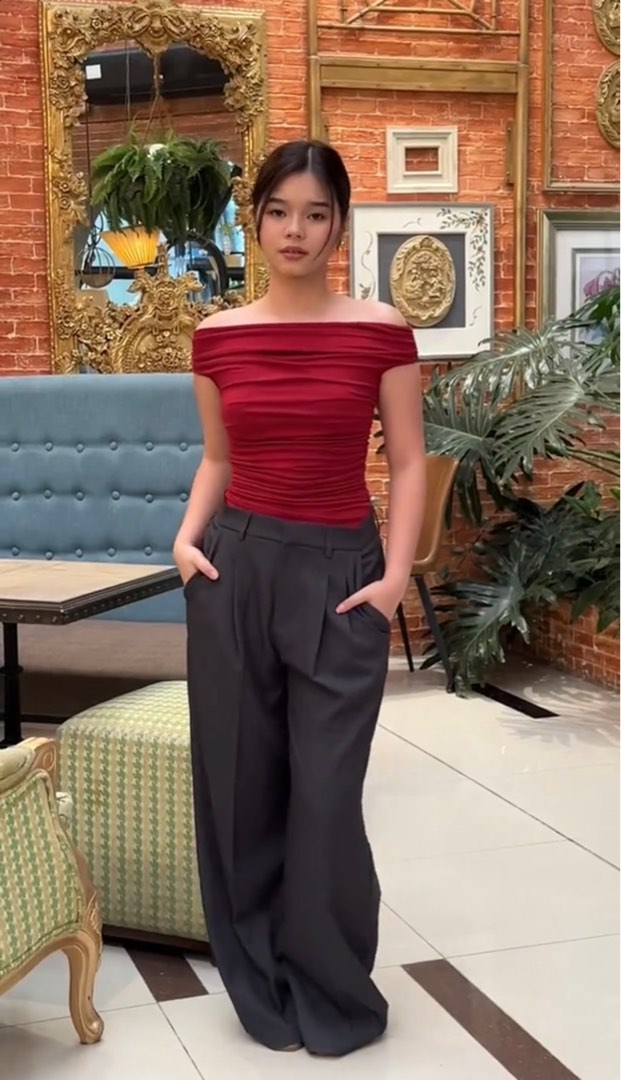 BSCO KEHLANI OFF SHOULDER RUCHED TOP COTTON, Women's Fashion, Tops ...