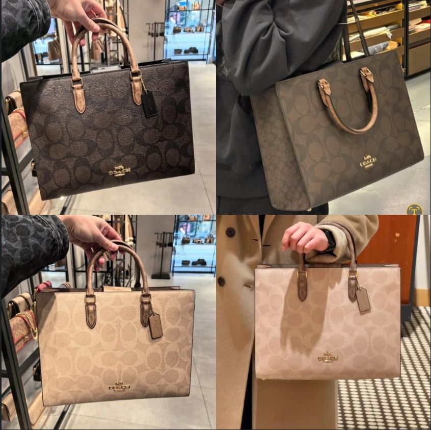 Coach CY677 Maggie Tote Bag in Blocked Signature Coated Canvas & Smooth ...