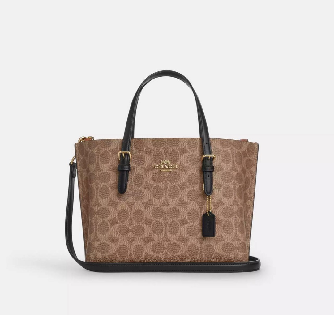 COACH Mollie Tote Bag 25 In Signature Canvas - Gold/Tan/Black, Barang ...