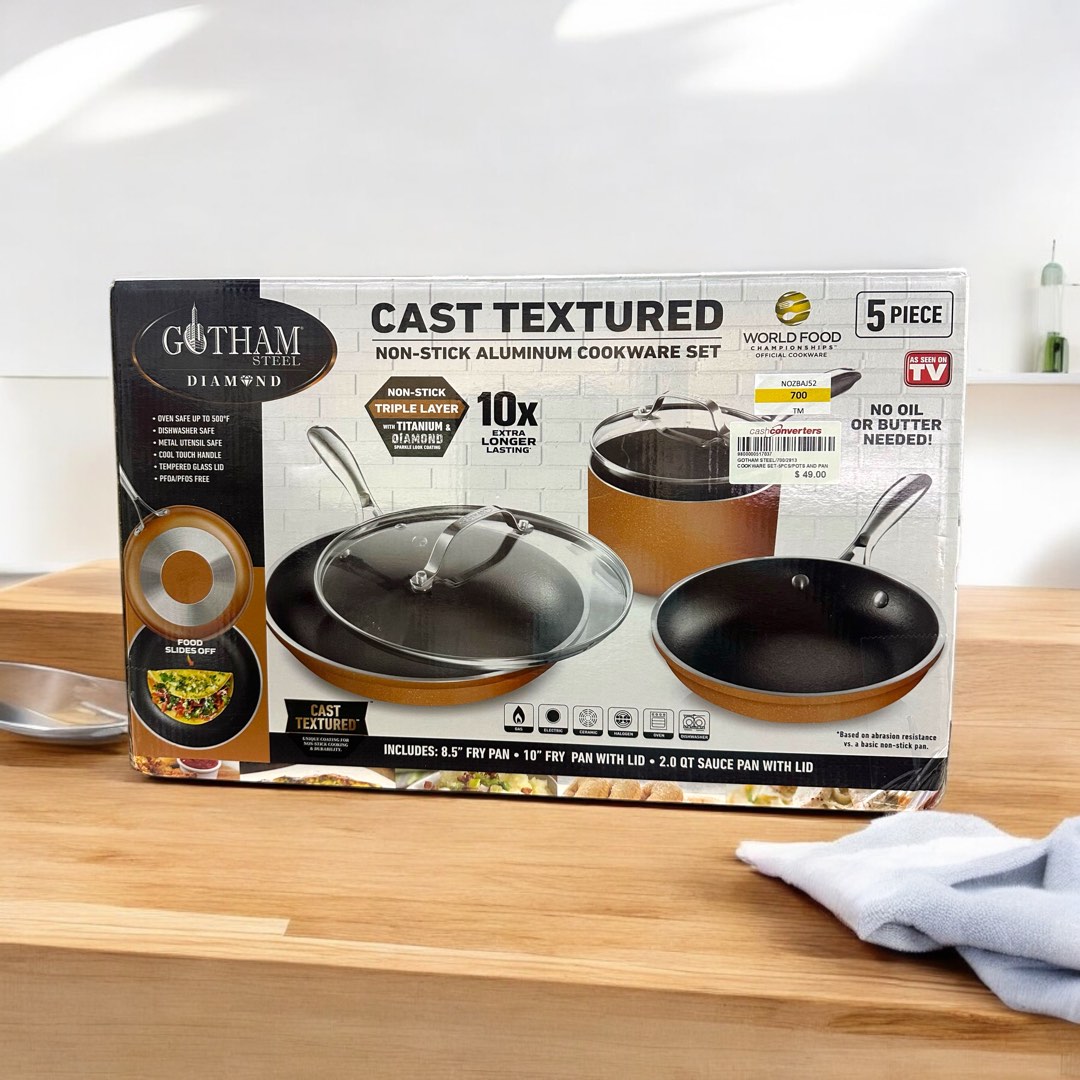 Gotham Steel Copper Cast 5 Piece Cookware, Pots and Pan Set with Triple ...
