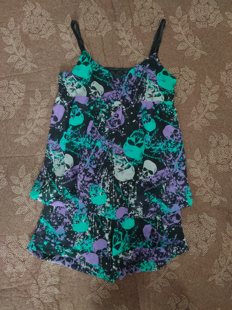 Heaven and Earth Jumpsuit Jp Wanita Tengkorak Gothic Goth Rock Rocker ...