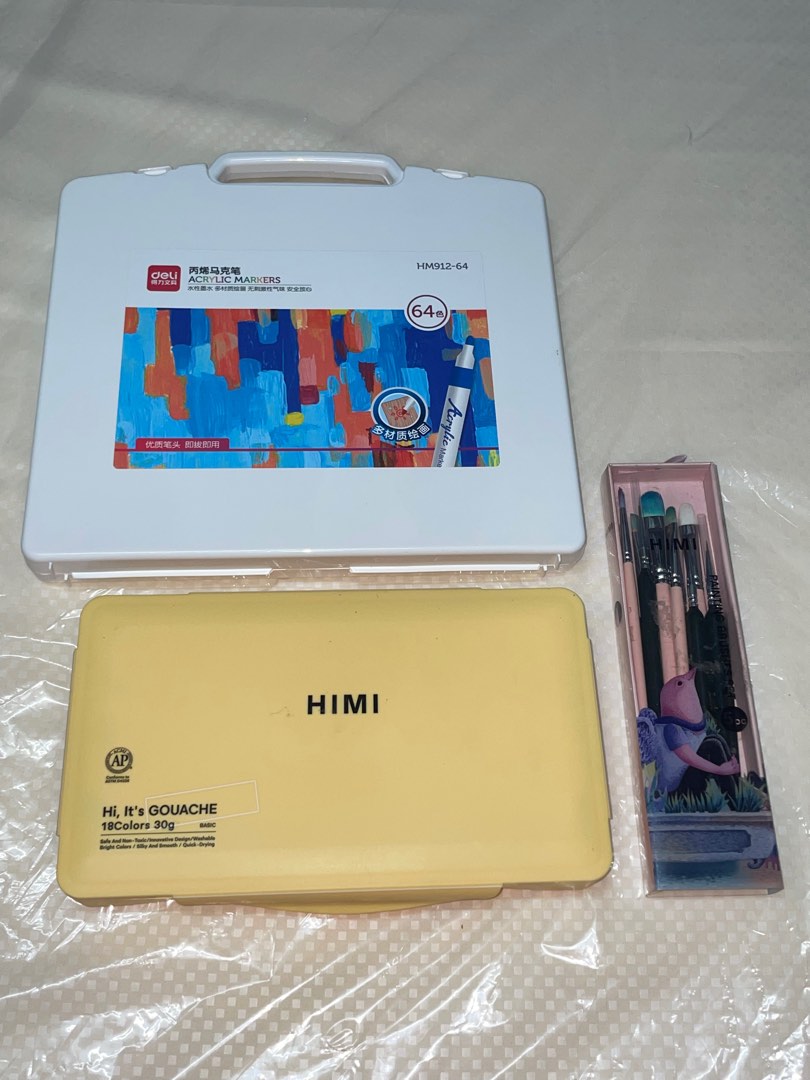 HIMI Gouche Jelly Cup Paint Set 18 Colors + DELI Acrylic Markers 68 ...