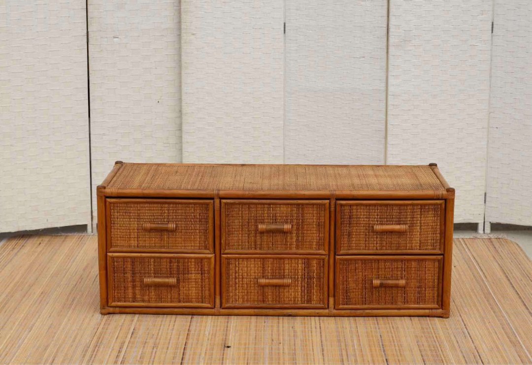 JAPAN SURPLUS FURNITURE RATTAN LATERAL DRAWER / TV RACK WITH 6PULLOUT ...